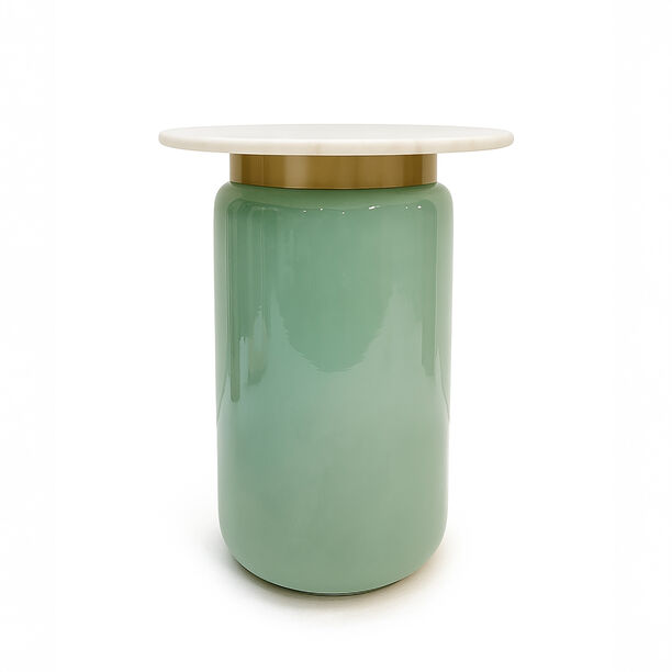 Buy Homez glass side table with marble top, green 55*48cm Online | Nice
